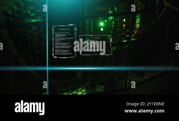 AI data coding animation over futuristic digital interface with green ...
