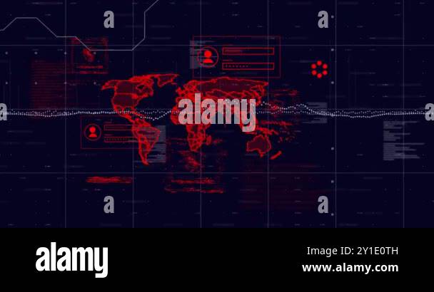 Global cybersecurity breach animation over world map with system hacked alerts. hacking, data ...