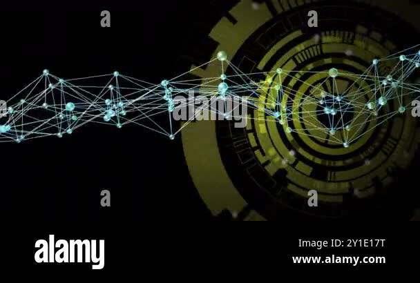 Network Of Connections And Data Processing Animation Over Futuristic Circular Interface
