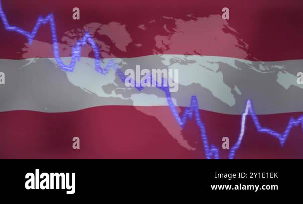 Financial graph animation over world map and austria flag. finance ...
