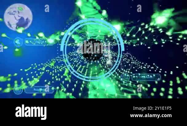 Green and blue digital data processing animation with geometric shapes ...