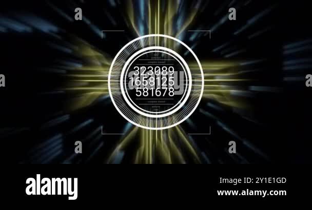 Numbers and lines with glowing circuits, data processing animation. Technology, digital ...