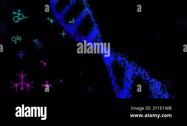 Chemical structures and molecular formulas over DNA strand animation ...