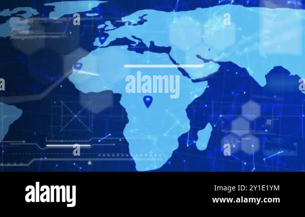 World map with location markers and network connections animation ...