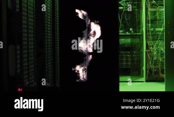 Cloud Computing Animation Over Server Racks In Data Center Technology