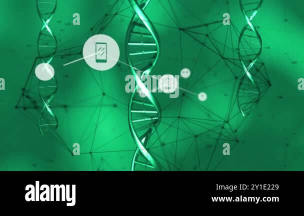DNA strand and digital icons, data connectivity animation ...