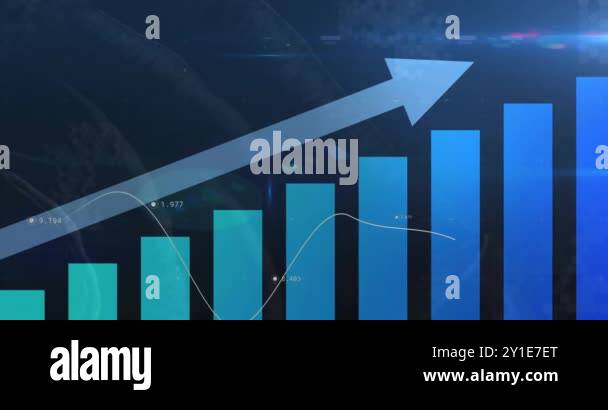Rising bar chart with upward arrow and data points animation. Growth ...