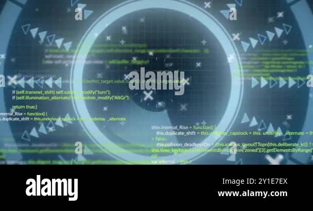 Programming code and data processing animation over circular digital ...