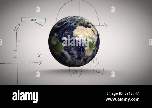 Rotating Earth with mathematical equations and country labels animation ...