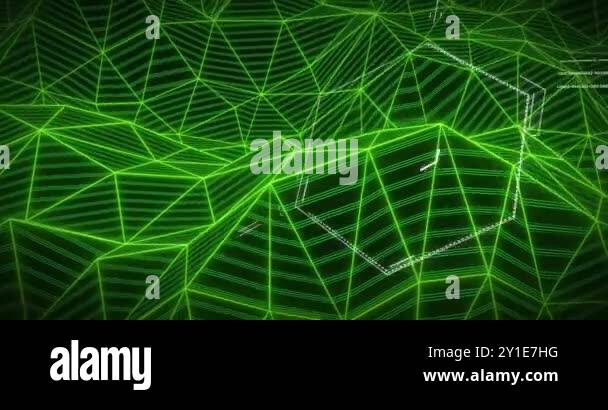 Chemical structures and molecular bonds animation over green geometric ...