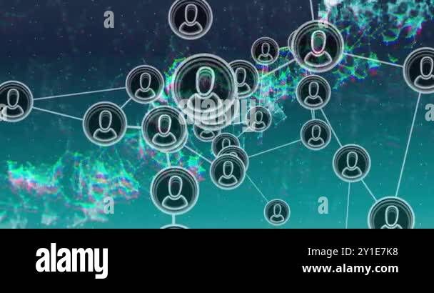 Network Of Connected User Icons And Data Processing Animation Over