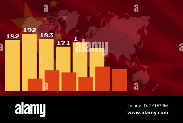 Bar Chart With Numerical Data Over World Map And Chinese Flag Animation