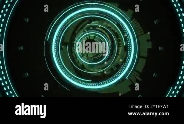 Rotating neon circles and geometric shapes, futuristic animation ...