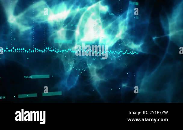 Abstract data visualization and digital wave animation over blue and ...