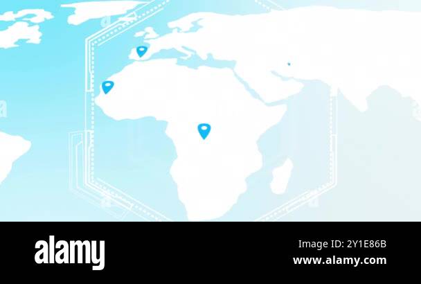 Map with location markers animation over hexagonal grid. Mapping, hexagons, technology ...
