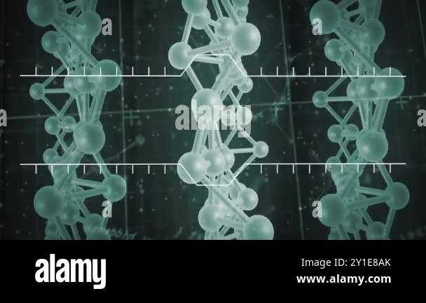 DNA strands and molecular structures animation over scientific data and graphs. Science, biology ...