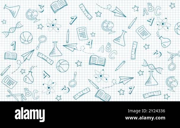 Education school outline line doodle cartoon icon on white sheet of ...