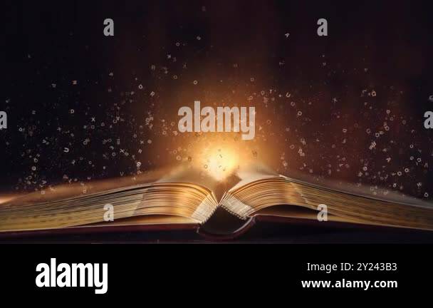 Magic book with light sparkles and shine. Fairy tale book with open ...