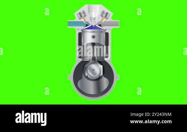 2D Animation of petrol engine in slow motion with a explosions of fuel ...