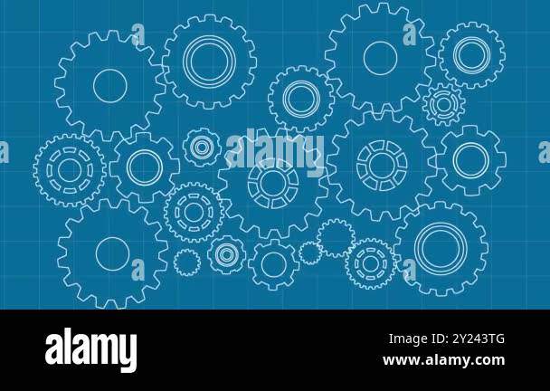 4K Animated violet gears spin looped video background. Animated gear ...