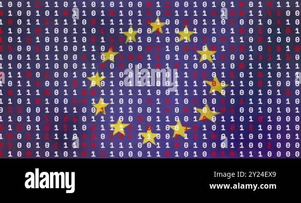 Binary Code And Stars Animation Over Blue Background With Red Arrows Technology Digital
