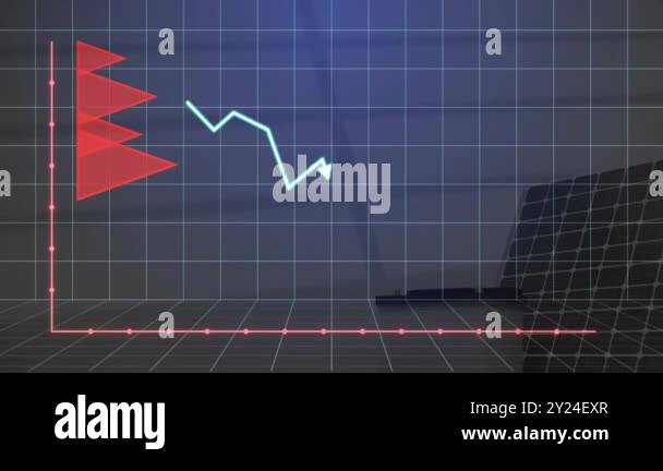 Financial graph and data analysis animation over office background with ...