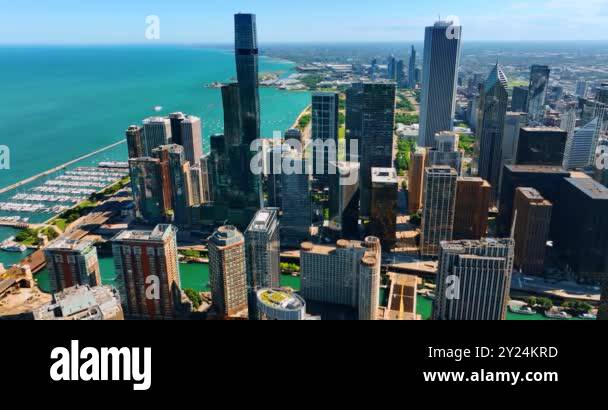 Panoramic view of Chicago, Illinois, the USA. Rising over the beautiful ...