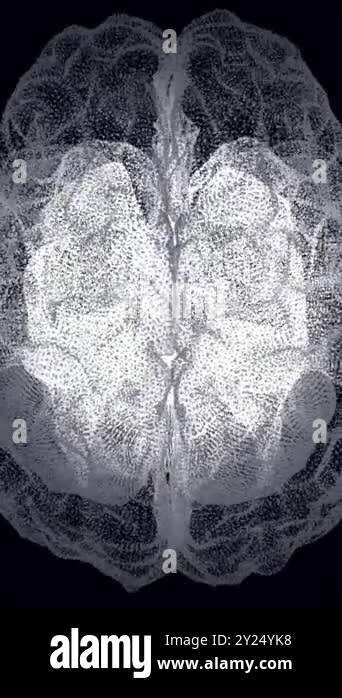 Hologram of the human brain. Human brain made of forming particles on ...