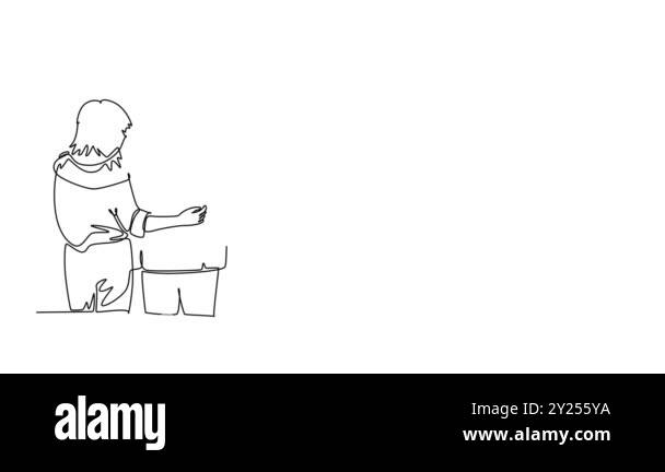 Animated self drawing continuous line draw back view of group men and ...