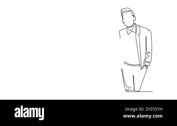 Self drawing animation of single line draw happy male team member ...