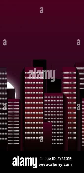 Flat 2D Explainer Animation Video | Moon Over City Lights & Skyscrapers ...