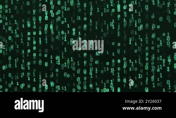 Green Matrix Style Binary Code Falling Numbers Digital Binary Code Processing On Screen