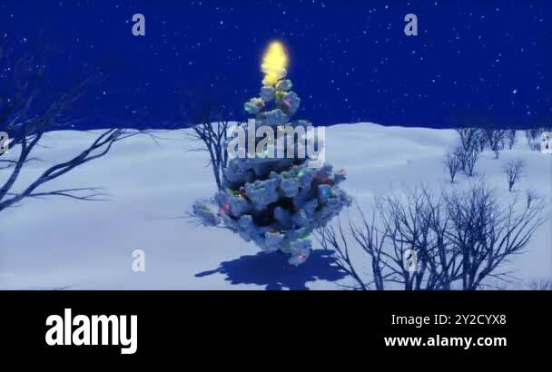 Render 3d animation winter night among trees and dry branches stands ...