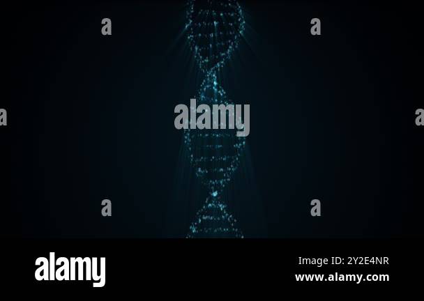 DNA strand symbol animation from glowing binary code symbols on black ...