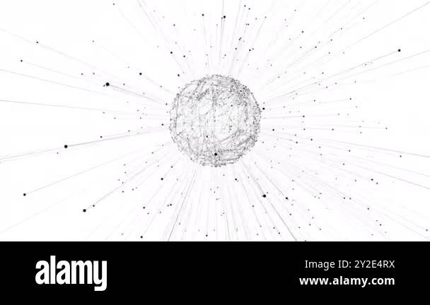3D render of geometric loop animation of sphere with beams on white ...