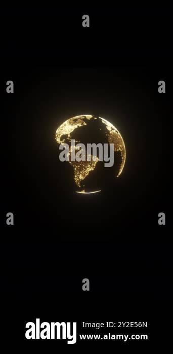 3D animation of rotating golden Earth globe with flickering light on ...