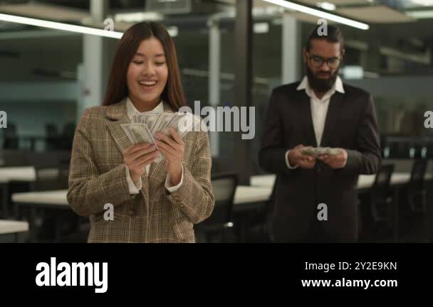 Unequal salary payment problem inequality wage Asian happy woman rich ...