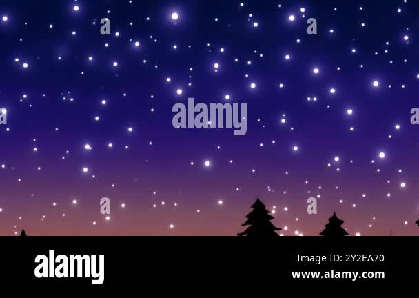 Starry night sky animation over silhouette of trees. stars, nature, evening, twinkling, cosmic ...