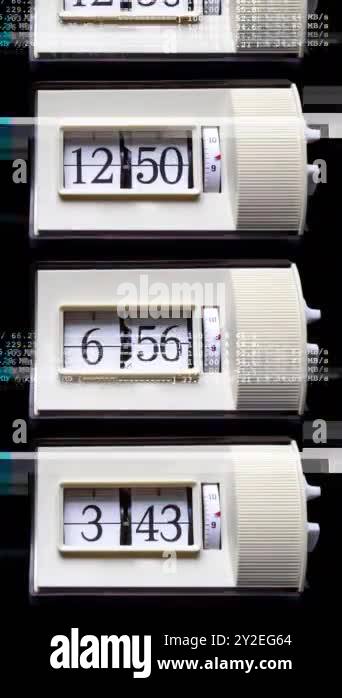 Retro analogue flip clock in stop motion made into large grid pattern ...