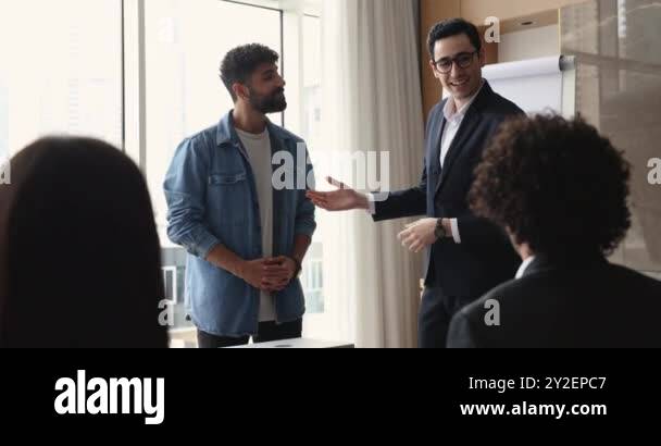 Happy Arab company business leader thanking most effective manager man ...