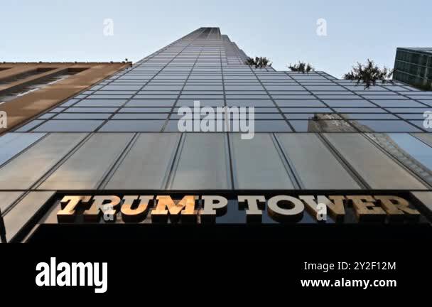New York, NY, USA. August 14, 2024. Iconic footage of the Trump Tower ...