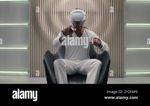Gamer African American man male guy programmer in VR helmet virtual ...