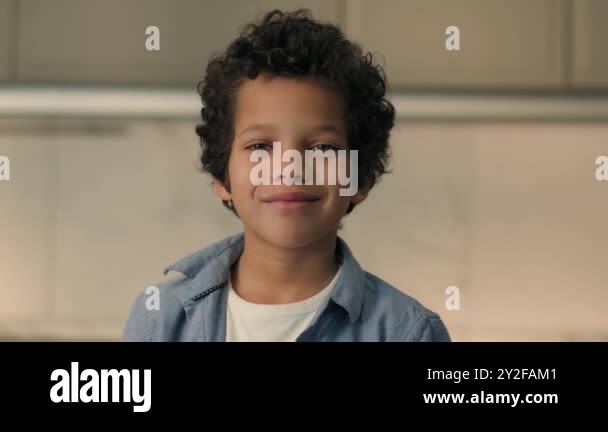 Little boy happy African American ethnic child son toddler baby face ...