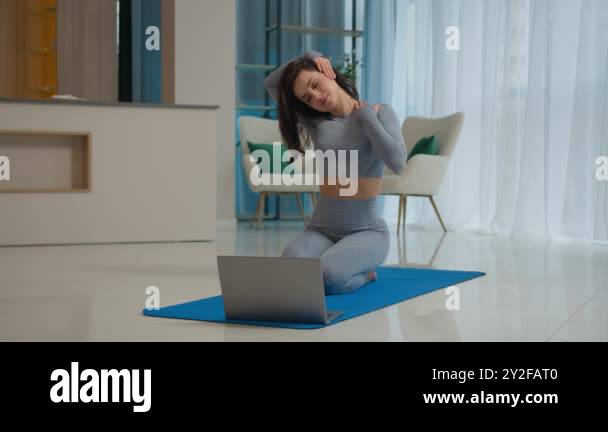 Fitness instructor woman yogi female tutorial online class yoga pilates ...