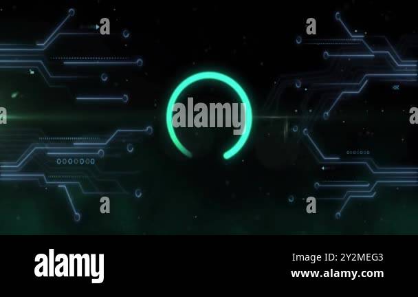 Glowing circular animation with circuit-like lines on dark background ...