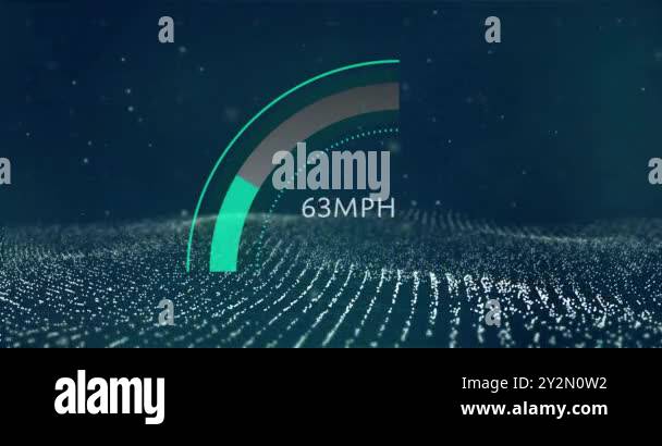 Speedometer animation showing 131 MPH over digital landscape with ...