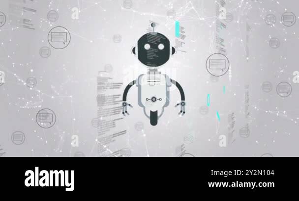 Robot animation over digital data and network connections. Technology ...