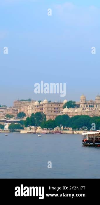 Udaipur City Palace view from moving boat on lake Pichola. Luxury ...