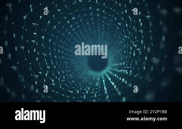 Abstract motion digital background. Digital data tunnel, made of digital nodes. Futuristic ...