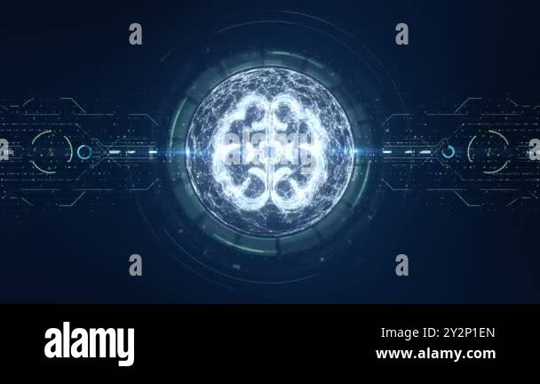 Technology Artificial intelligence (AI) brain animation digital data concept. Big Data Flow ...